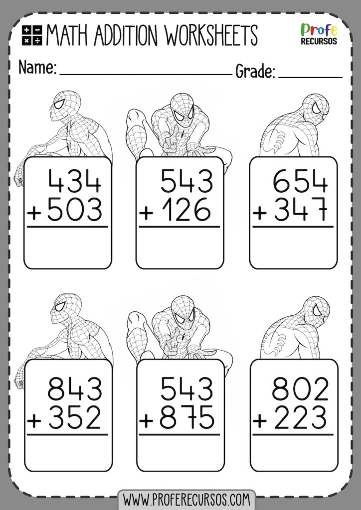 3 Digit plus 3 Digit Addition Worksheets
