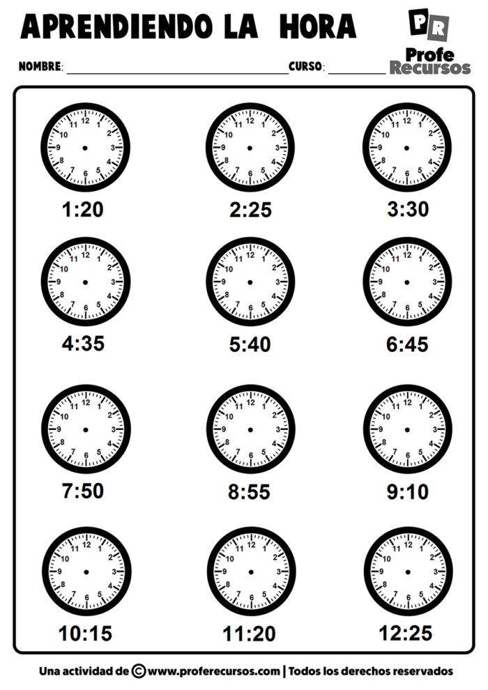Fichas para Aprender La Hora | Relojes Analógicos con Manecillas