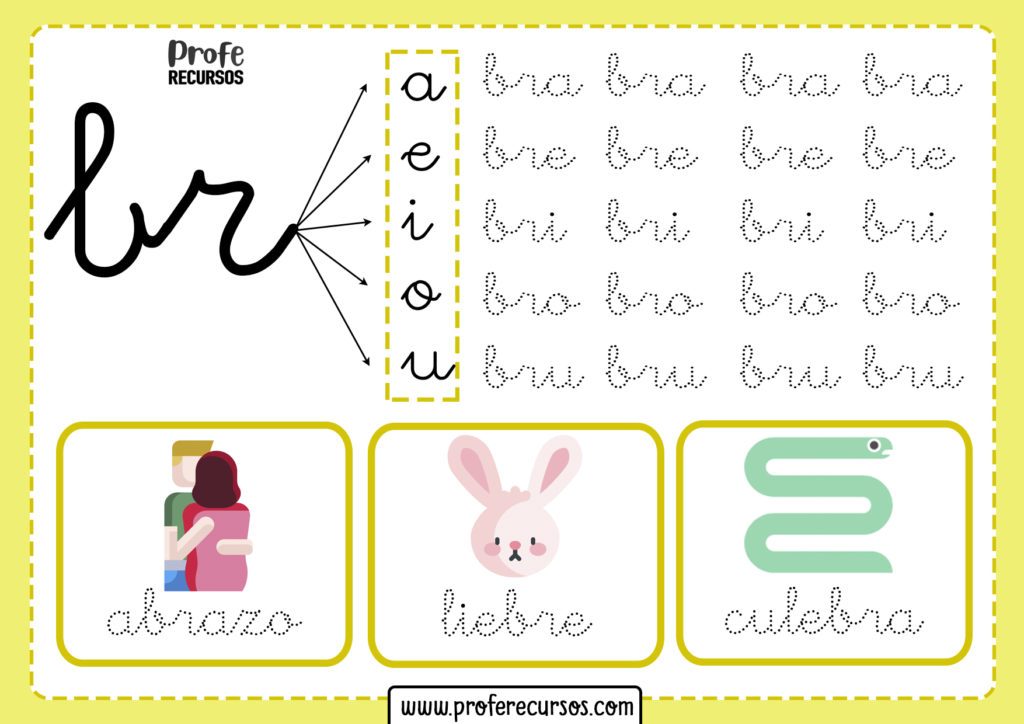 Fichas de Sílabas Trabadas con (Br) bra bre bri bro bru