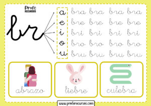 Fichas de Sílabas Trabadas con (Br) bra bre bri bro bru