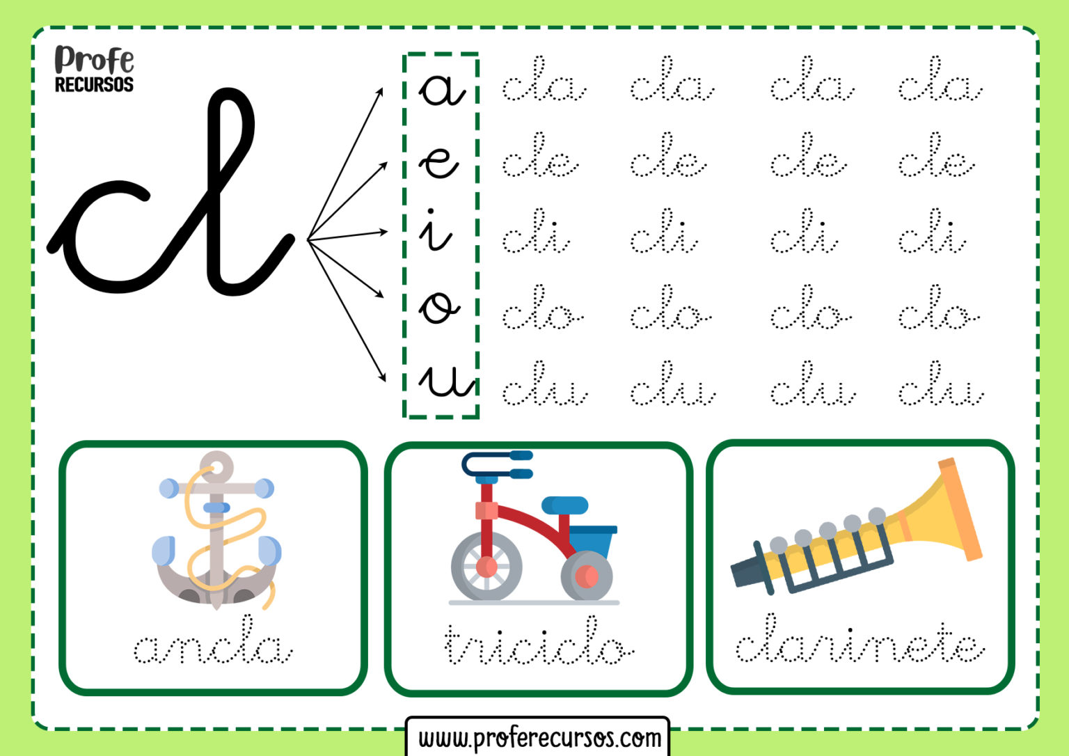 Sílabas Trabadas con (Cl) Cla Cle Cli Clo Clu | Palabras con Cl