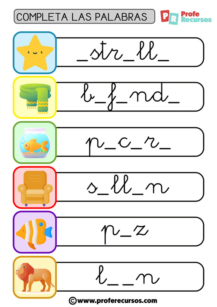 Completa Las Vocales en Las Palabras | Ejercicios para Imprimir