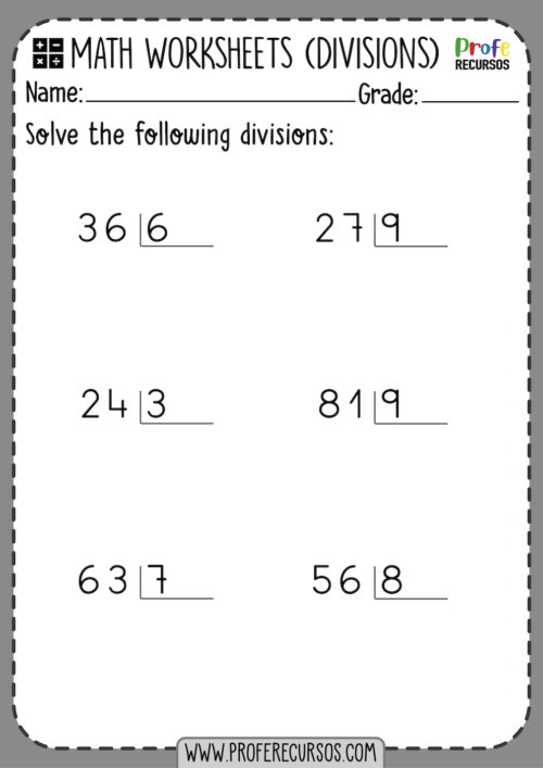 2-Digit by 1-Digit Division Worksheets