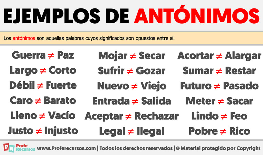 Ejemplos de Antónimos