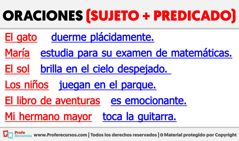 Ejemplos de Oraciones con Sujeto y Predicado Ejemplos de Oraciones con Sujeto y Predicado