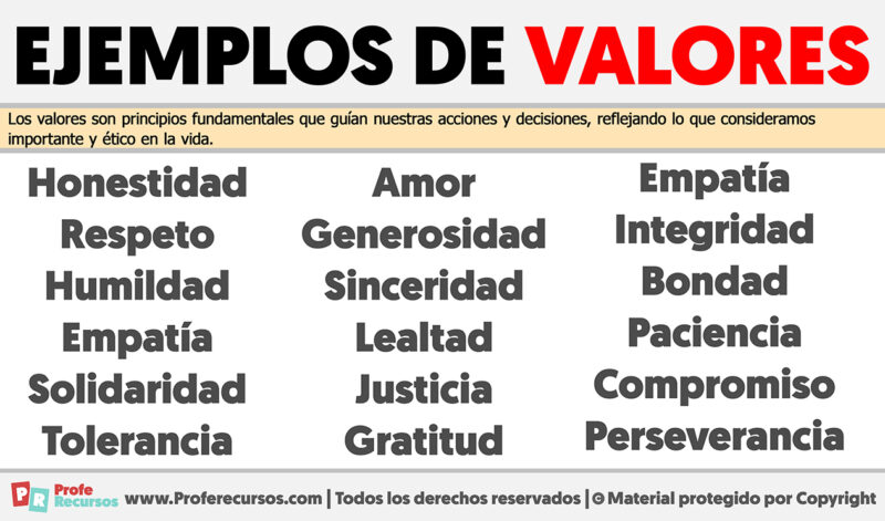 Ejemplos de Valores