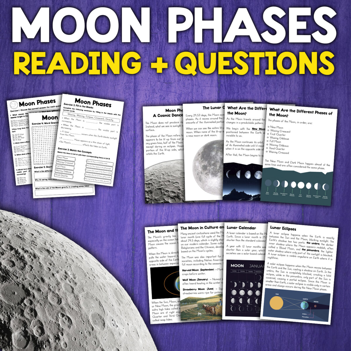 Phases of the Moon (Reading + Questions) Recurso en Inglés