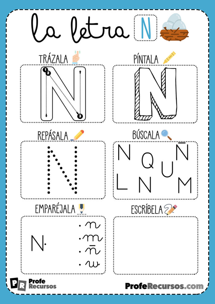 Ficha lectoescritura letra N