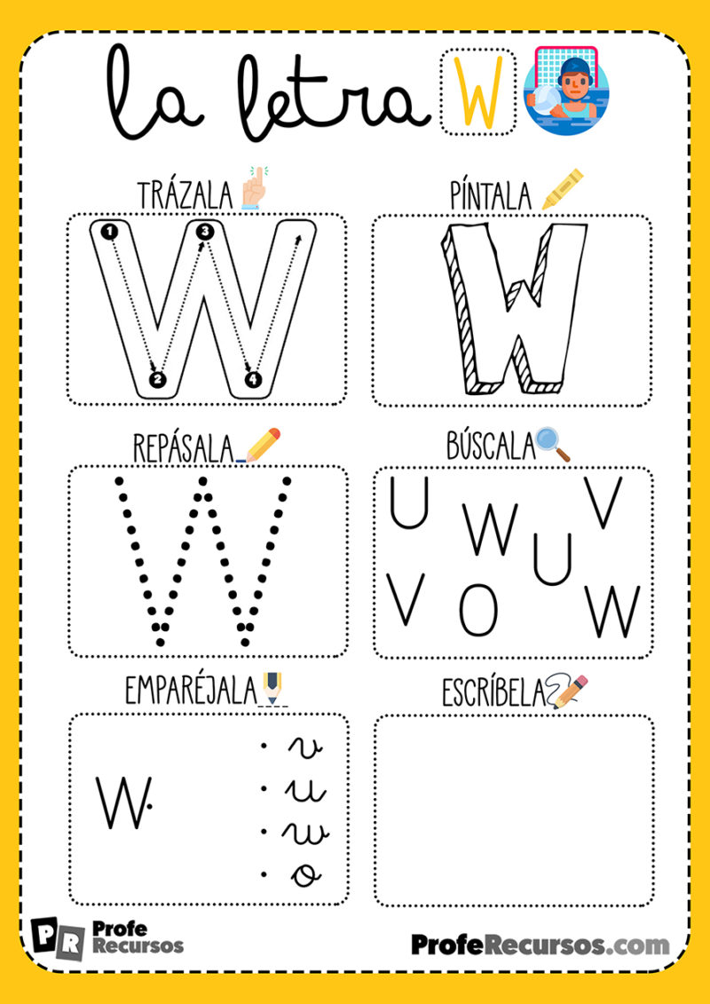 Ficha lectoescritura letra W