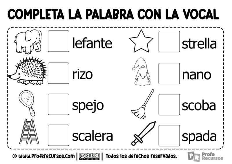 Ficha Vocal E | Ejercicio Actividad Vocal E