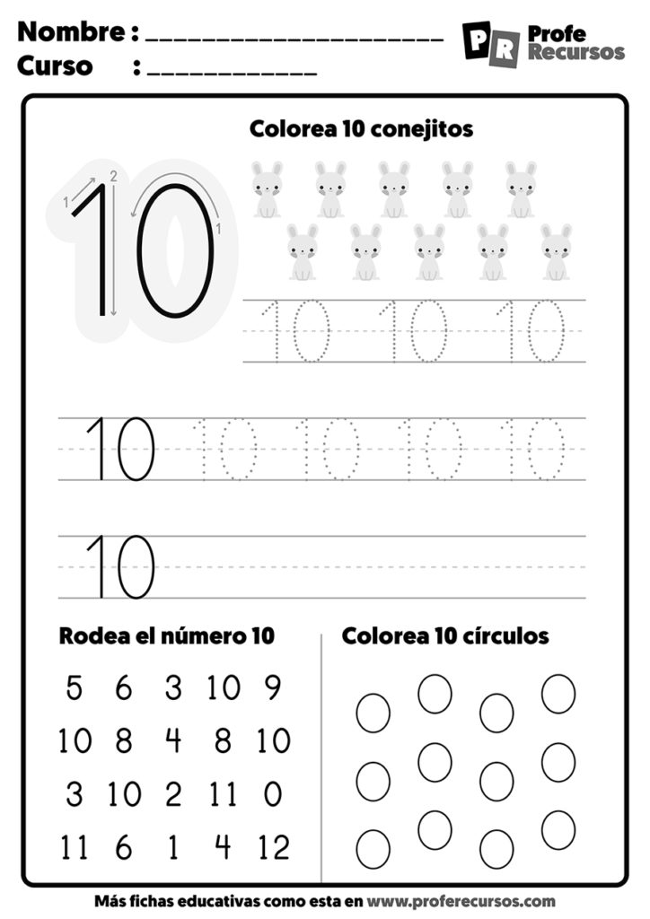 Fichas de Grafomotricidad de los Números (Del 1 al 10)