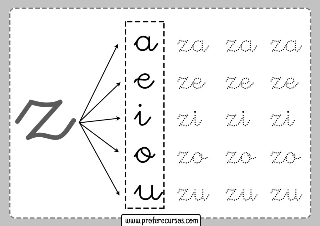 Letra Z za ze zi zo zu ce ci Lectoescritura en SCRIPT | Picstank