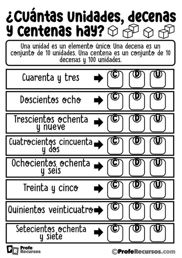 Fichas unidades decenas centenas