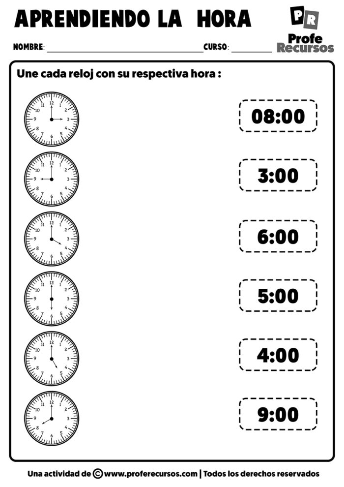 Fichas para Aprender La Hora | Relojes Analógicos con Manecillas