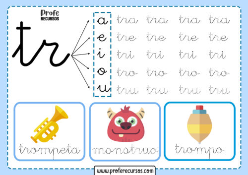 SÍLABAS TRABADAS (TR) Tra Tre Tri Tro Tru | Palabras Trabadas TR