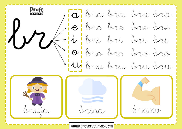 Fichas de Sílabas Trabadas con (Br) bra bre bri bro bru