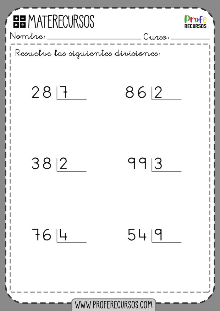 Fichas de Divisiones Exactas de una cifra