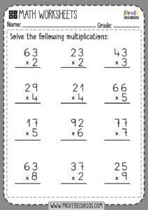 Free Multiplication Worksheets for Grade