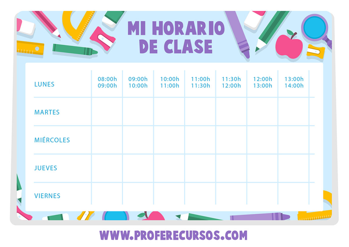 Horarios Escolores Para Niños | PREPARADOS PARA IMPRIMIR
