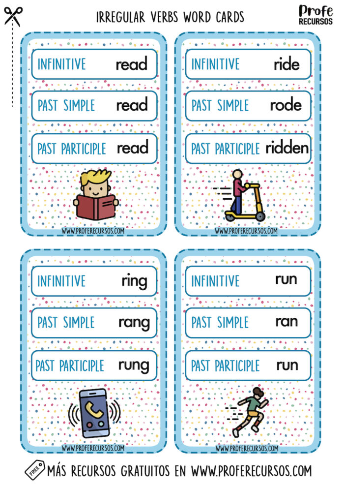 Tarjetas para trabajar los verbos irregulares en inglés