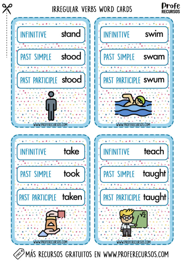Tarjetas para trabajar los verbos irregulares en inglés