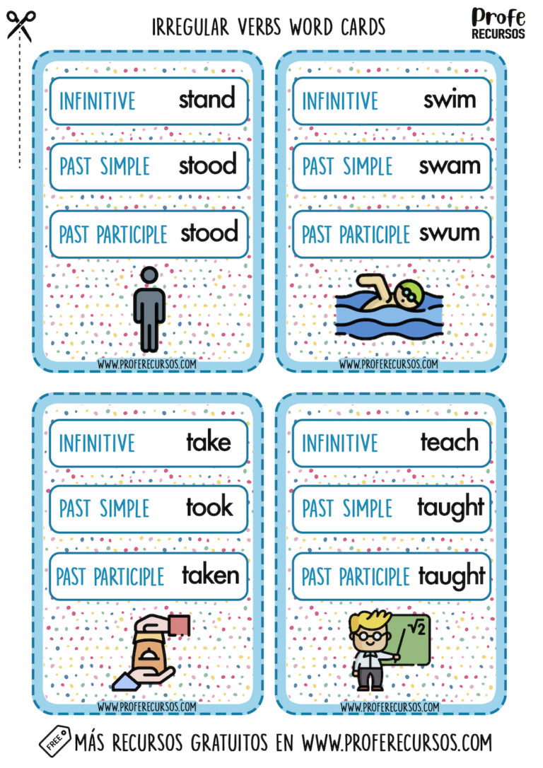 Tarjetas para trabajar los verbos irregulares en inglés