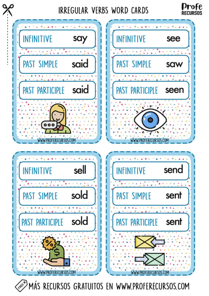 Tarjetas para trabajar los verbos irregulares en inglés