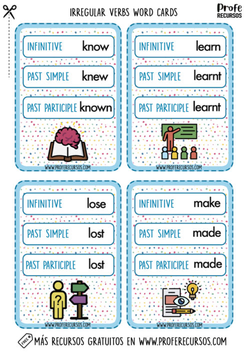 Tarjetas para trabajar los verbos irregulares en inglés