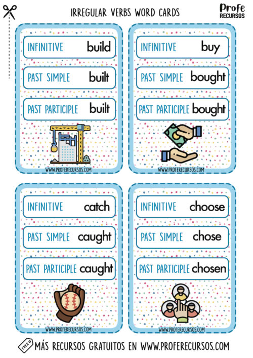 Tarjetas para trabajar los verbos irregulares en inglés