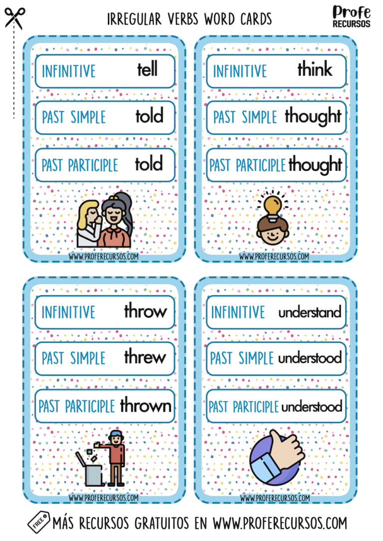 Tarjetas para trabajar los verbos irregulares en inglés