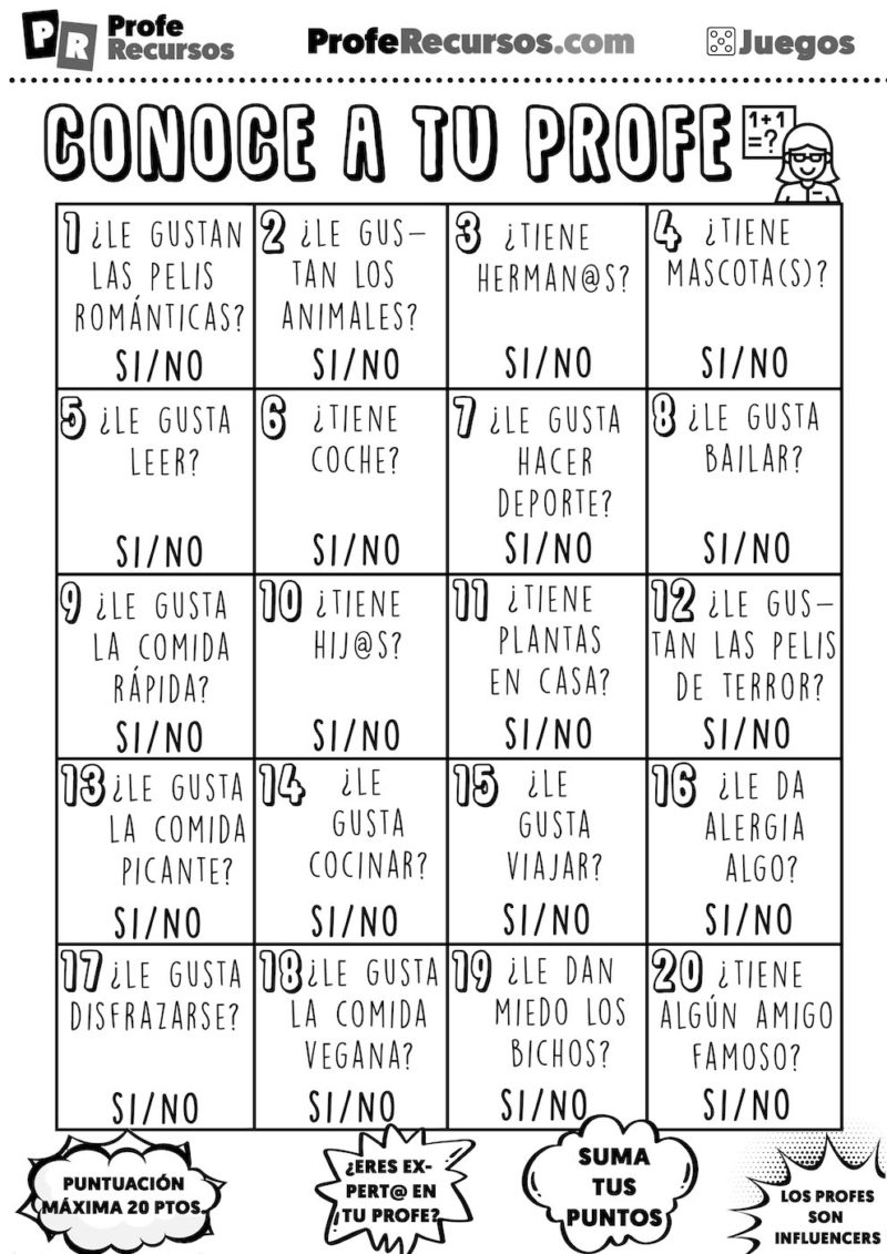 Divertido juego IDEAL para principio de CURSO - Conoce a tu profe