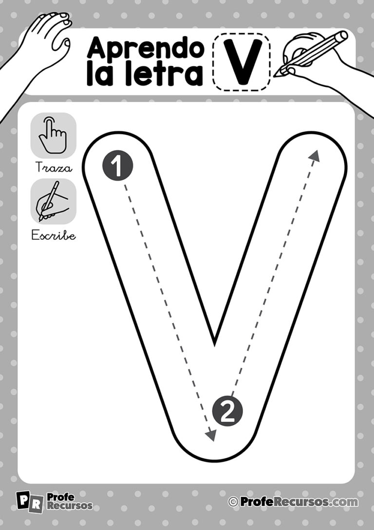 Letra V para Trazar y Colorear