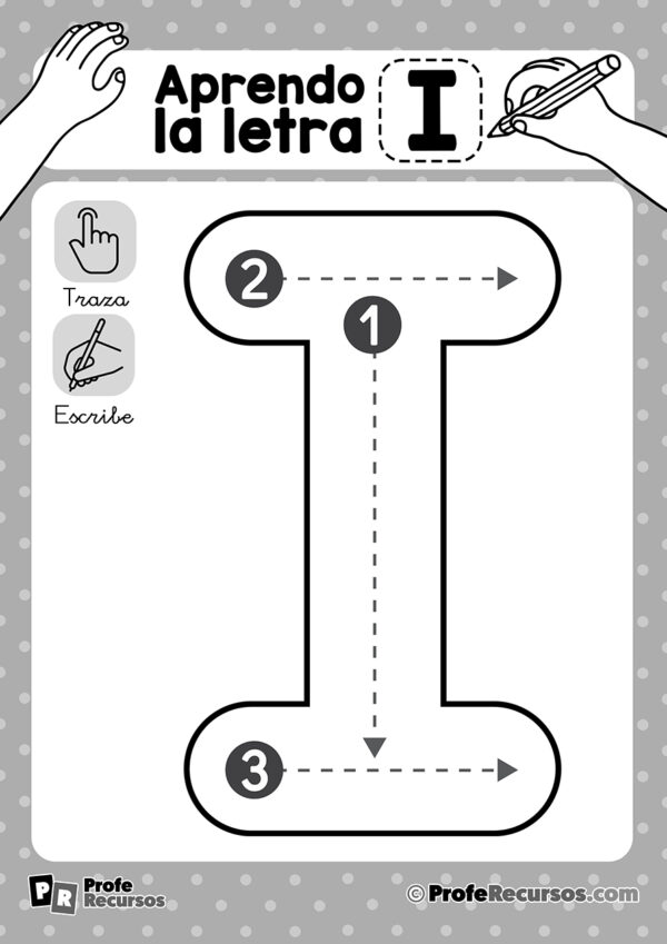 Letra I para Trazar y Colorear