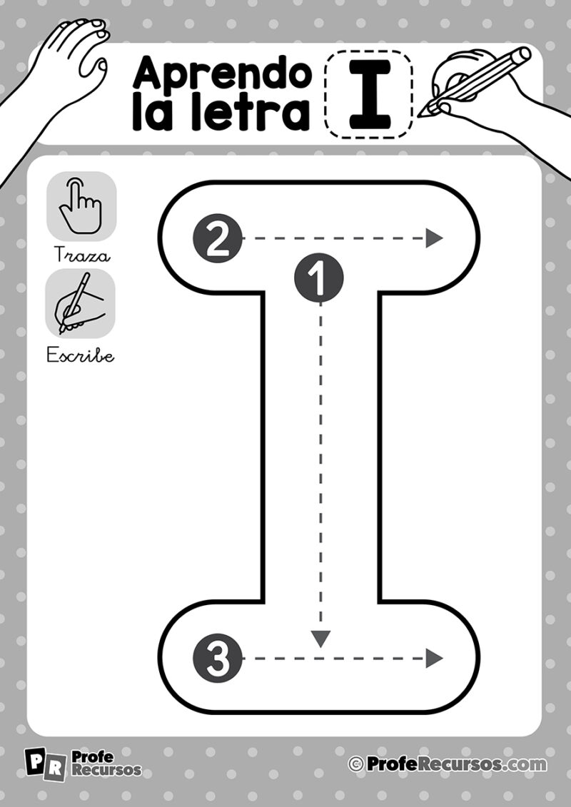 Letra I para Trazar y Colorear