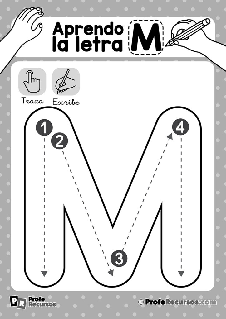 Letra M para Trazar y Colorear