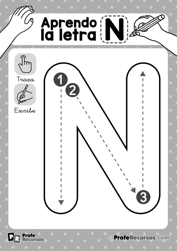 Letra N para Trazar y Colorear