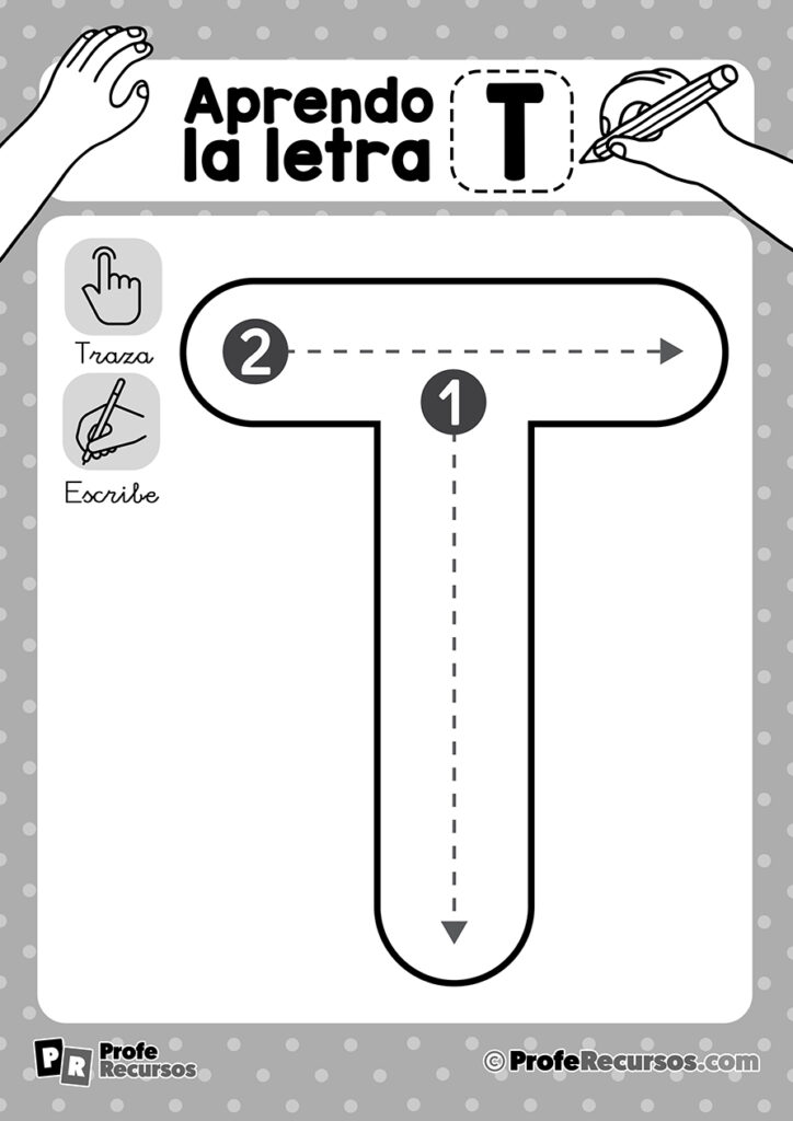 Letra T para Trazar y Colorear