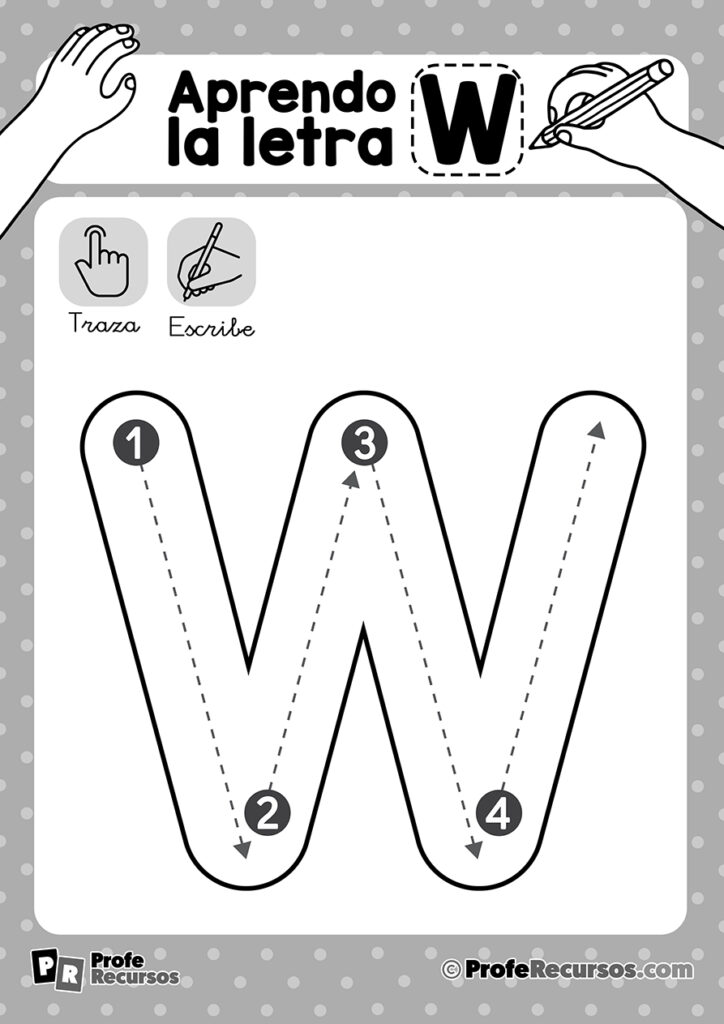 Letra W para Trazar y Colorear