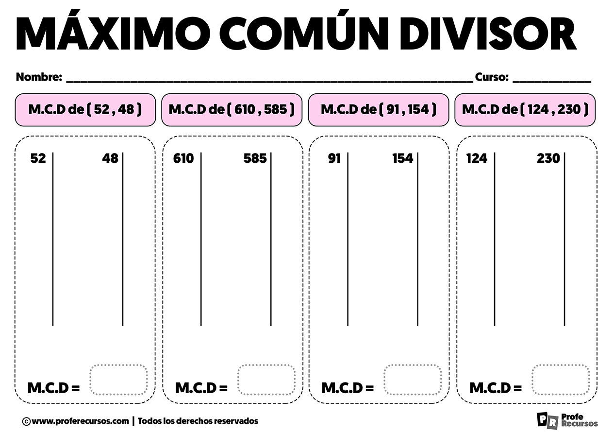 Fichas De Ejercicios De M ximo Com n Divisor MCD Fichas De Ejercicios De M ximo Com n Divisor MCD