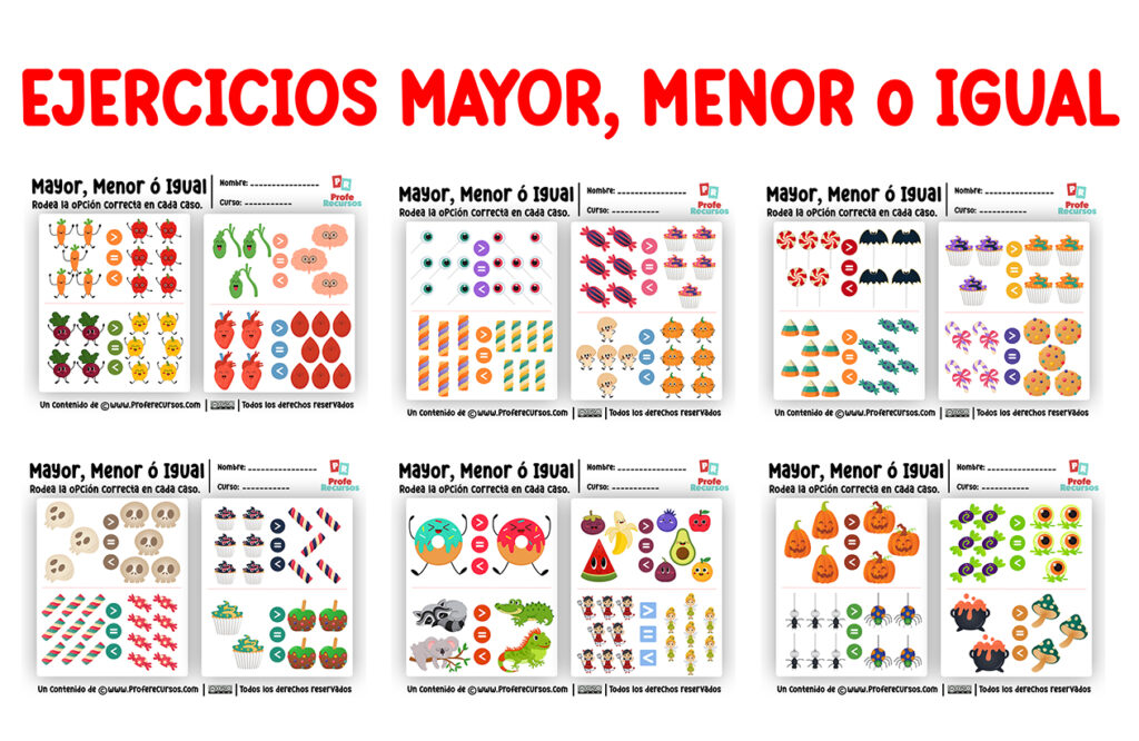 Mayor, Menor o Igual para Niños [ EJERCICIOS para IMPRIMIR ]