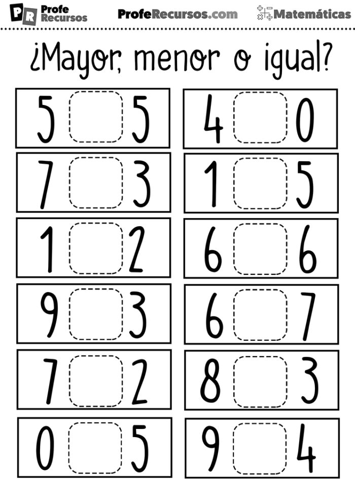 Ejercicios de Mayor, Menor o Igual | Matemáticas para Niños