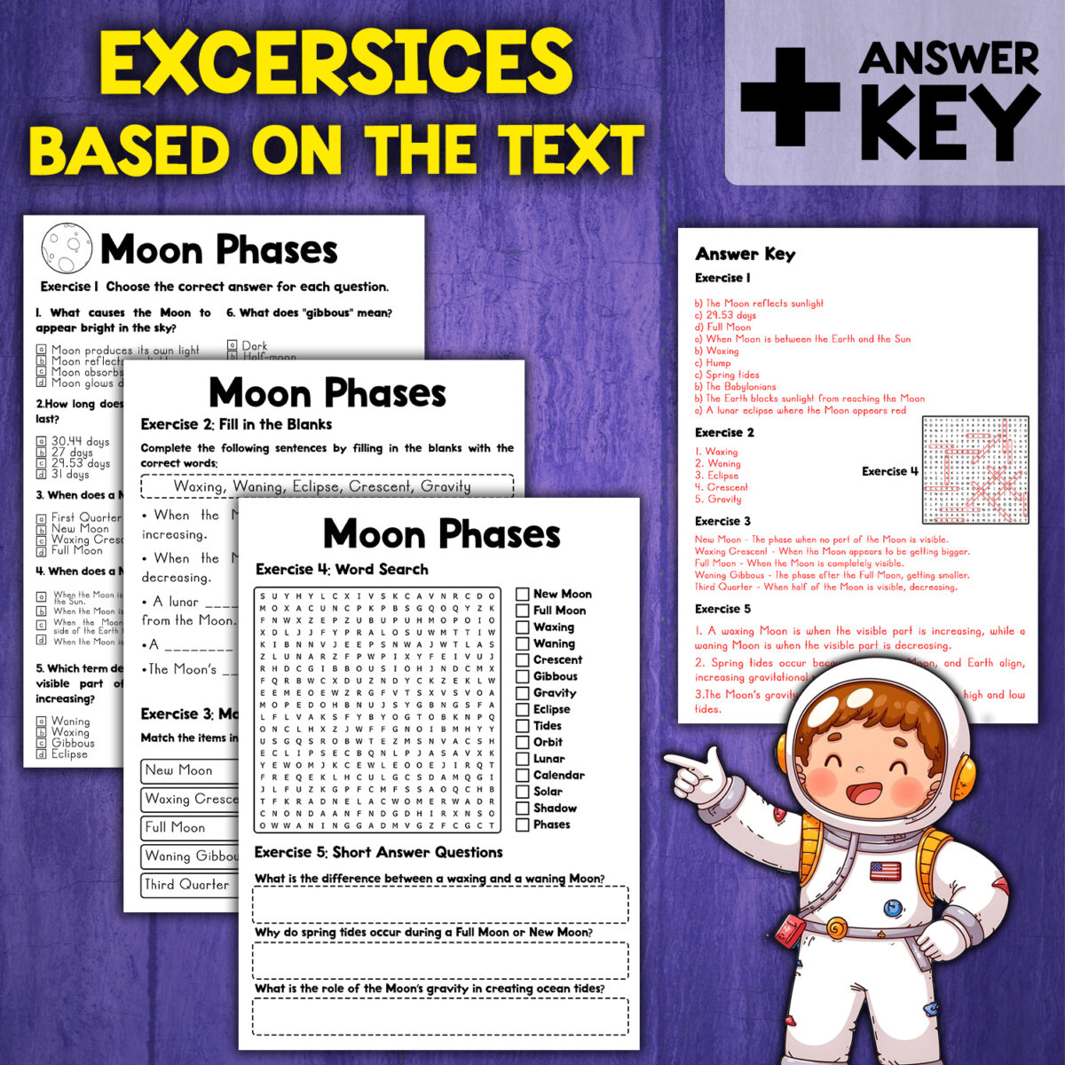 Phases of the Moon (Reading + Questions) Recurso en Inglés