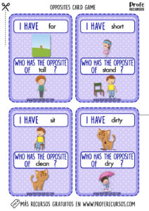 Opposites card game "I have who has"