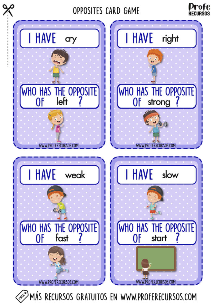 Opposites card game "I have who has"