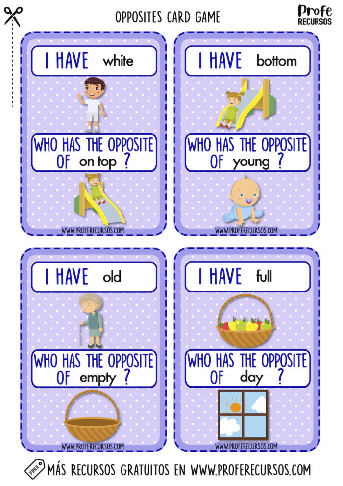 Opposites card game "I have who has"