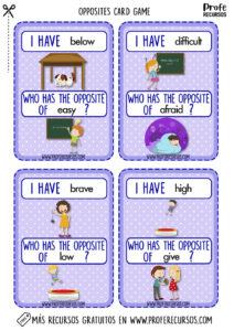 Opposites card game "I have who has"