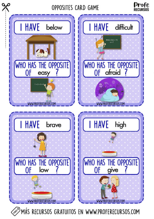 Opposites card game "I have who has"