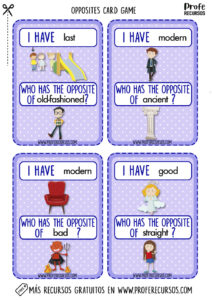 Opposites card game "I have who has"