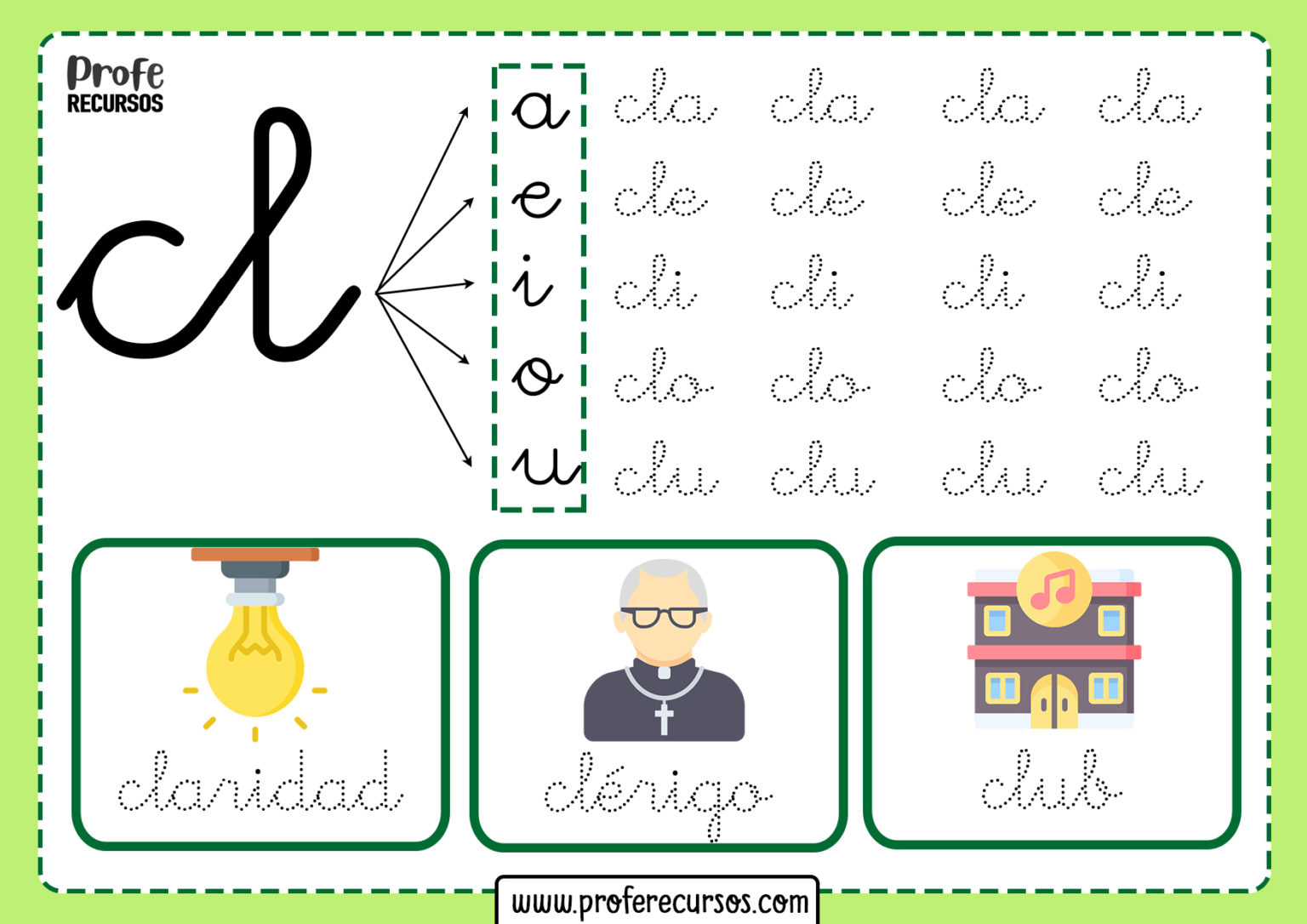 Sílabas Trabadas con (Cl) Cla Cle Cli Clo Clu | Palabras con Cl
