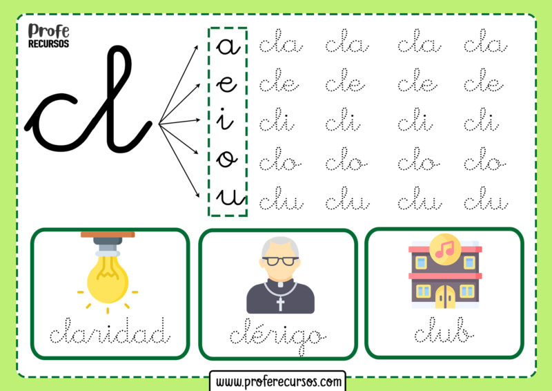 Sílabas Trabadas con (Cl) Cla Cle Cli Clo Clu | Palabras con Cl